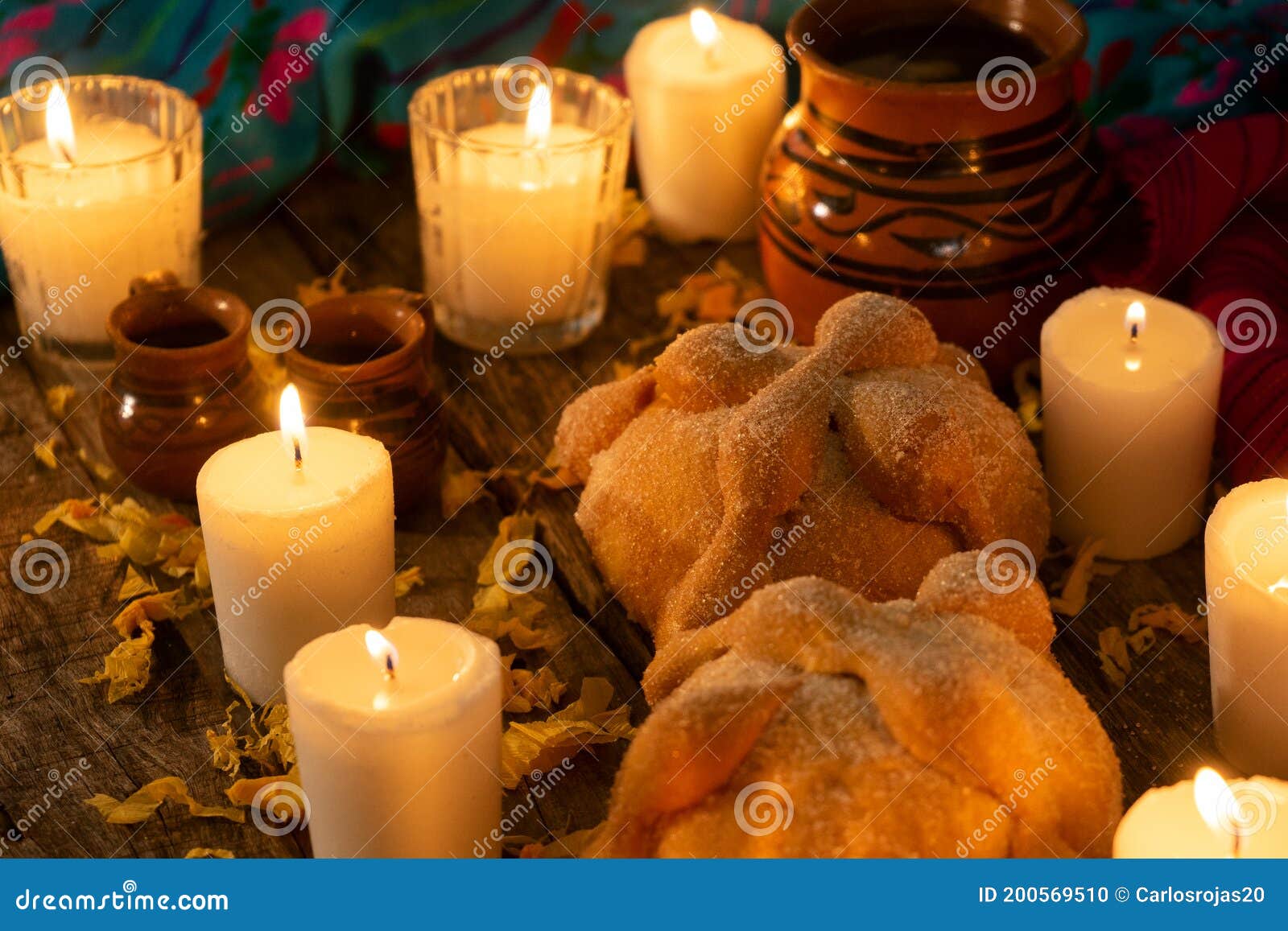 Mexican Day of the Dead Altar with Bread and Coffee Stock Photo - Image ...