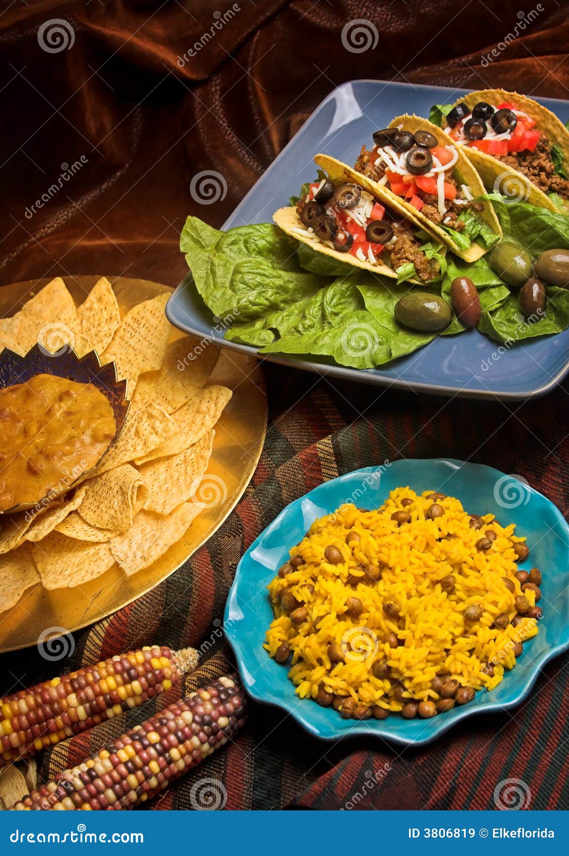 Mexican dinner stock image. Image of rice, spanish, chips - 3806819