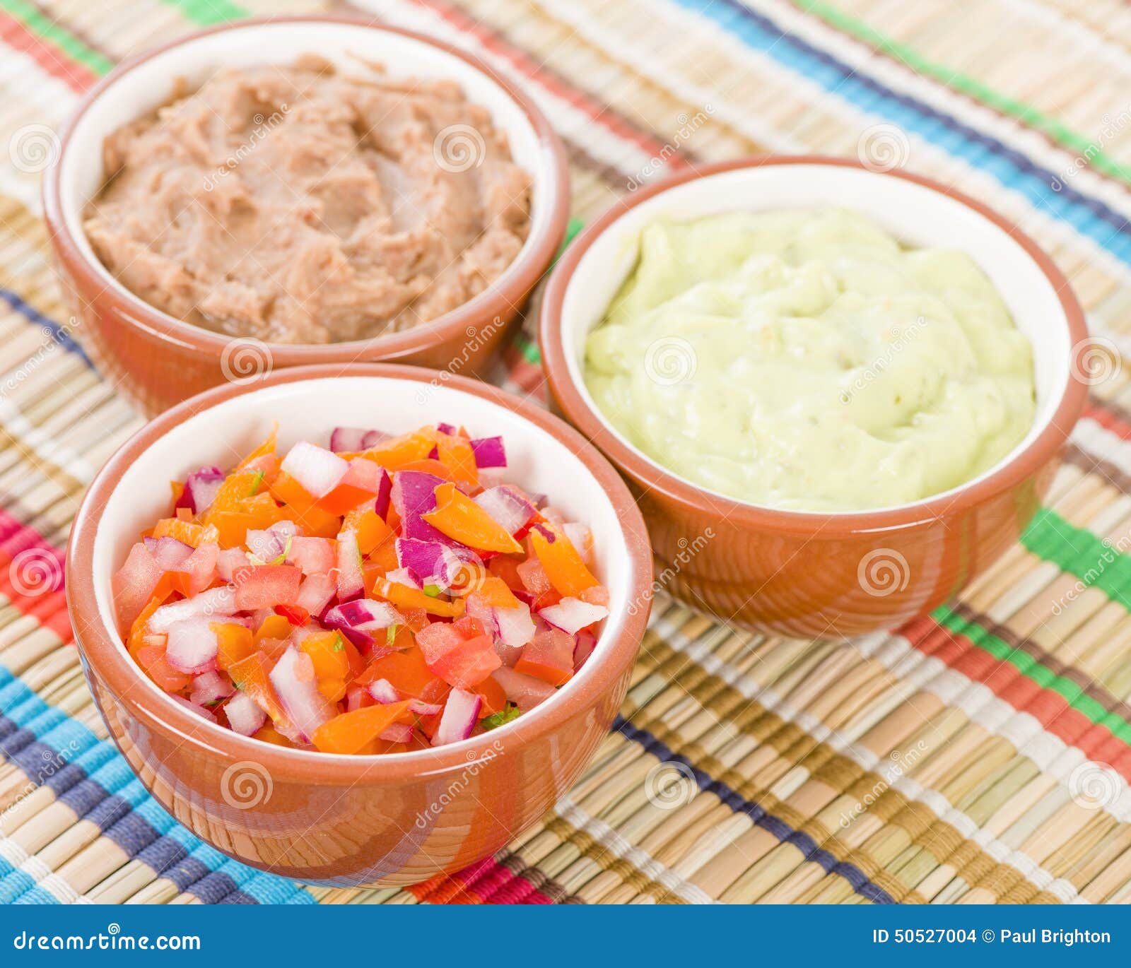 Mexican Dips & Side Dishes Stock Photo - Image of bowl, refried: 50527004
