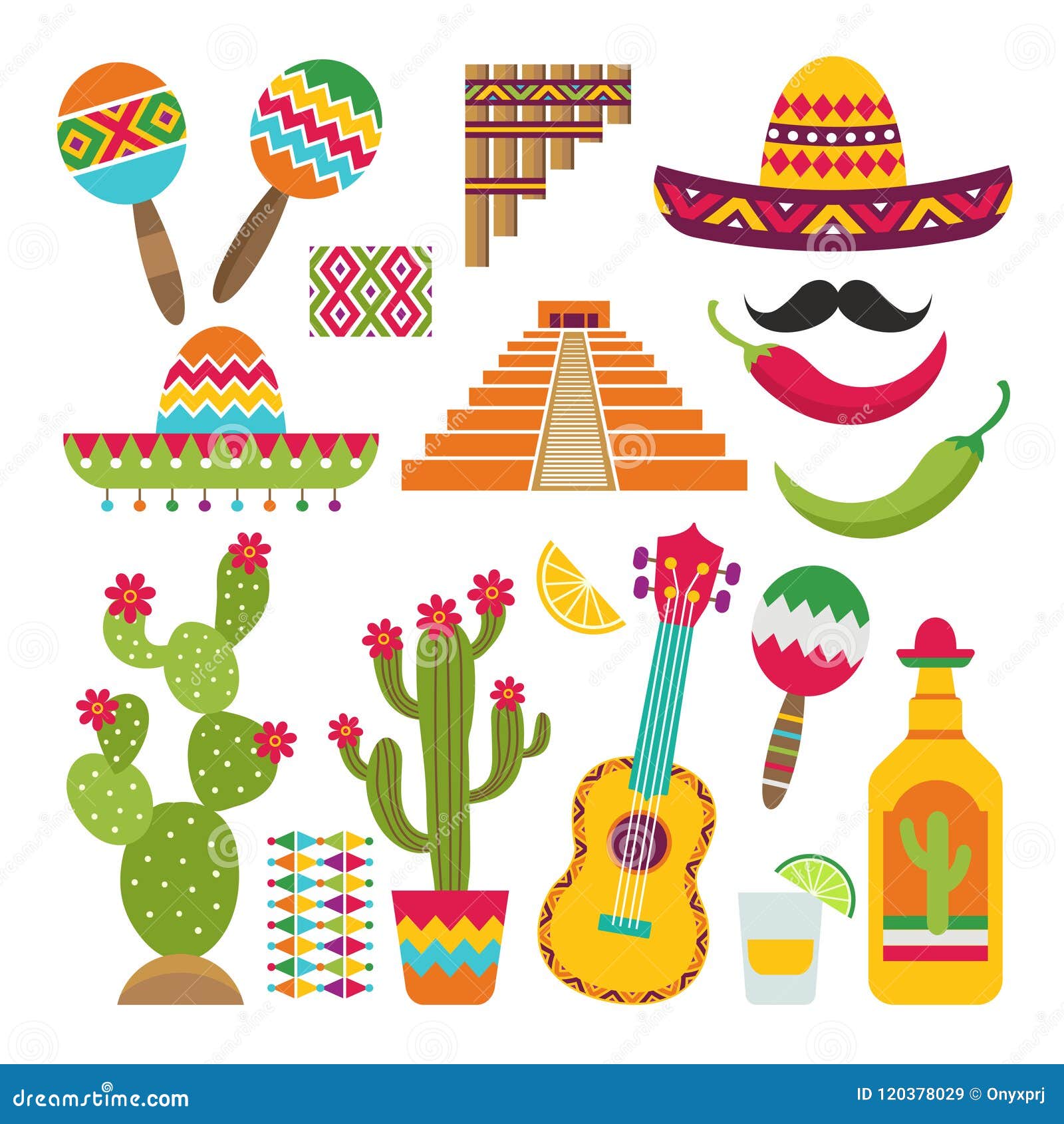Mexican Elements. Set of Traditional Mexican Symbols for Various Design ...