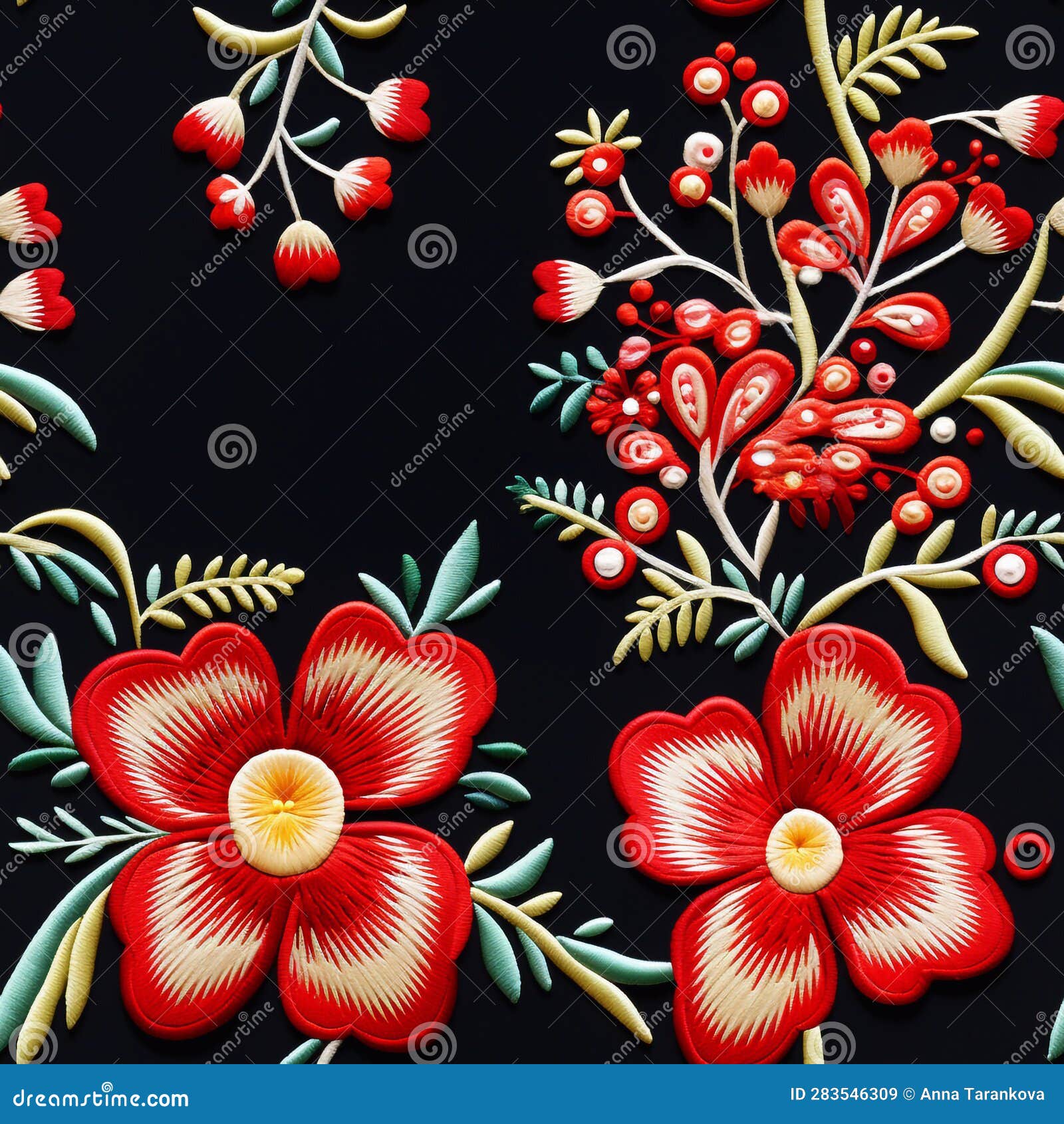 Mexican Embroidery Floral Seamless Tile with Imitation Embroidery, AI ...