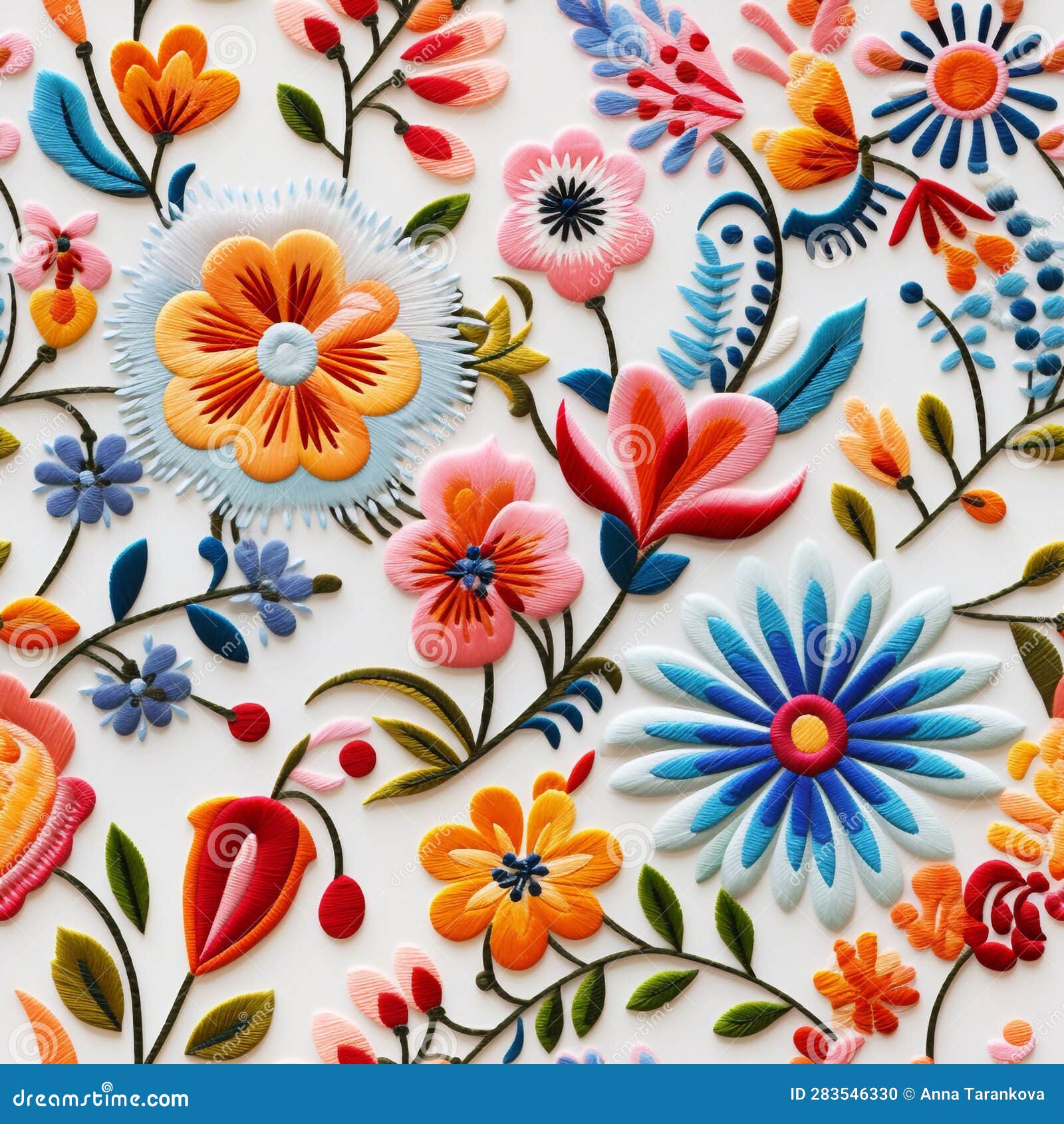 Mexican Embroidery Floral Seamless Tile with Imitation Embroidery, AI ...
