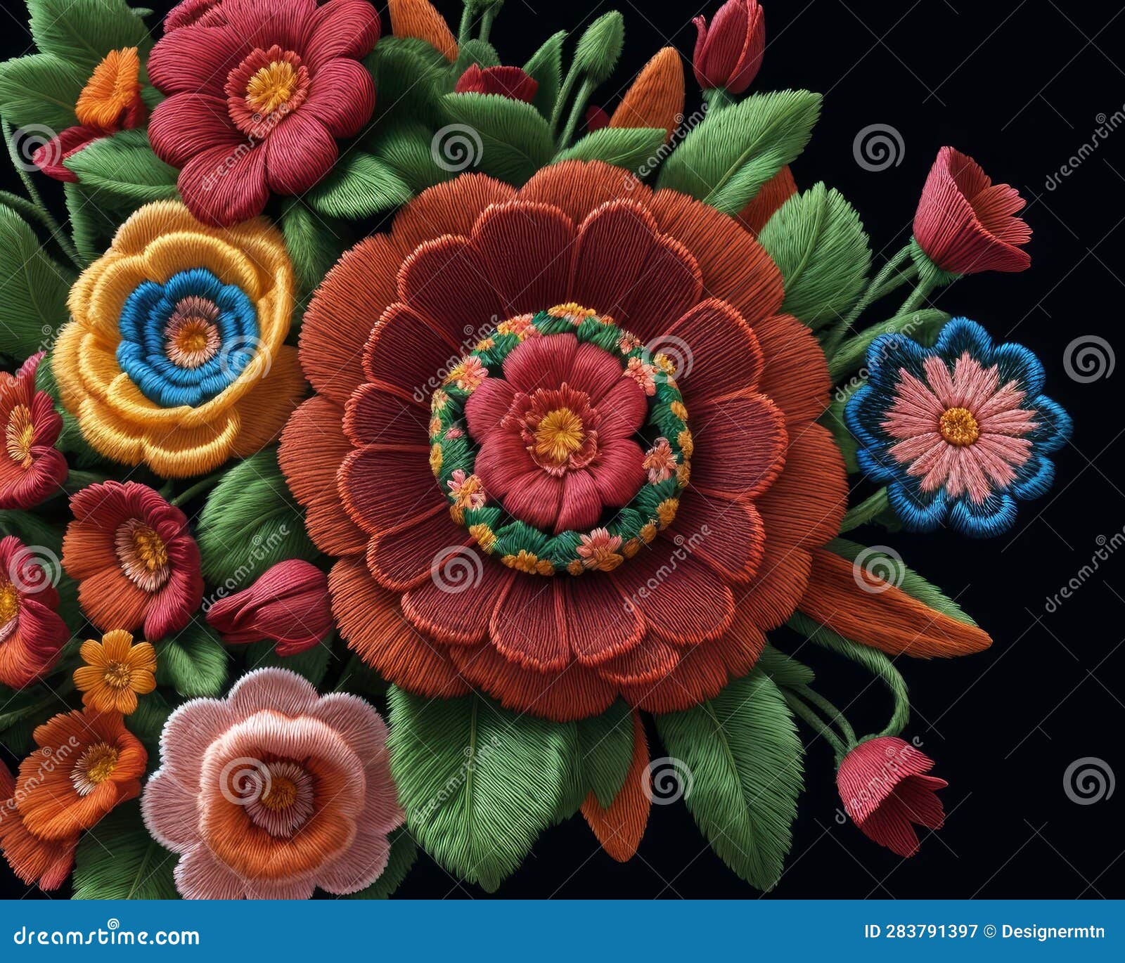 Mexican Embroidery Flowers Hyper Realistic Wallpaper Design Stock ...