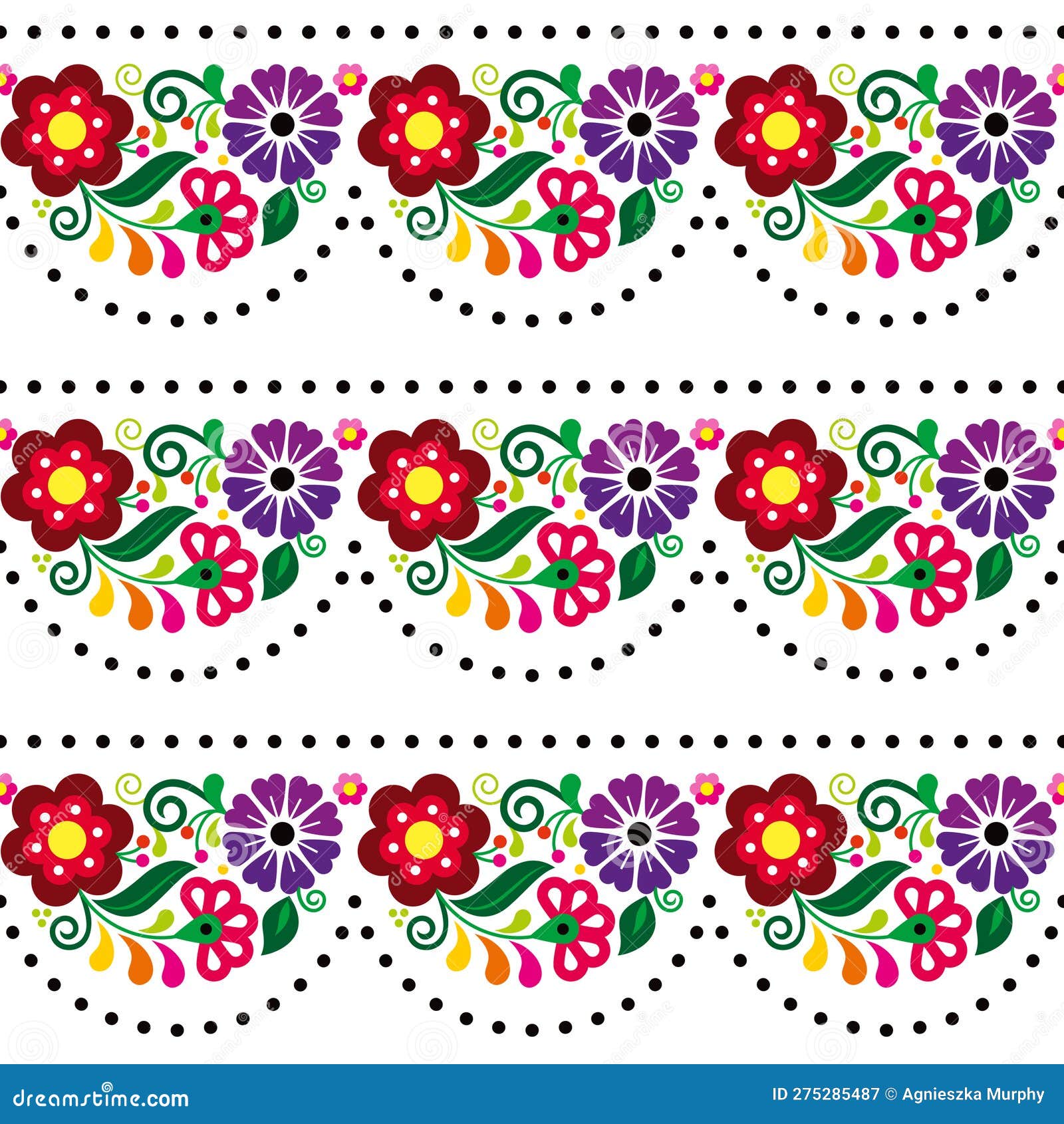 Mexican Floral Seamless Vector Pattern with, Retro Textile or Fabric ...