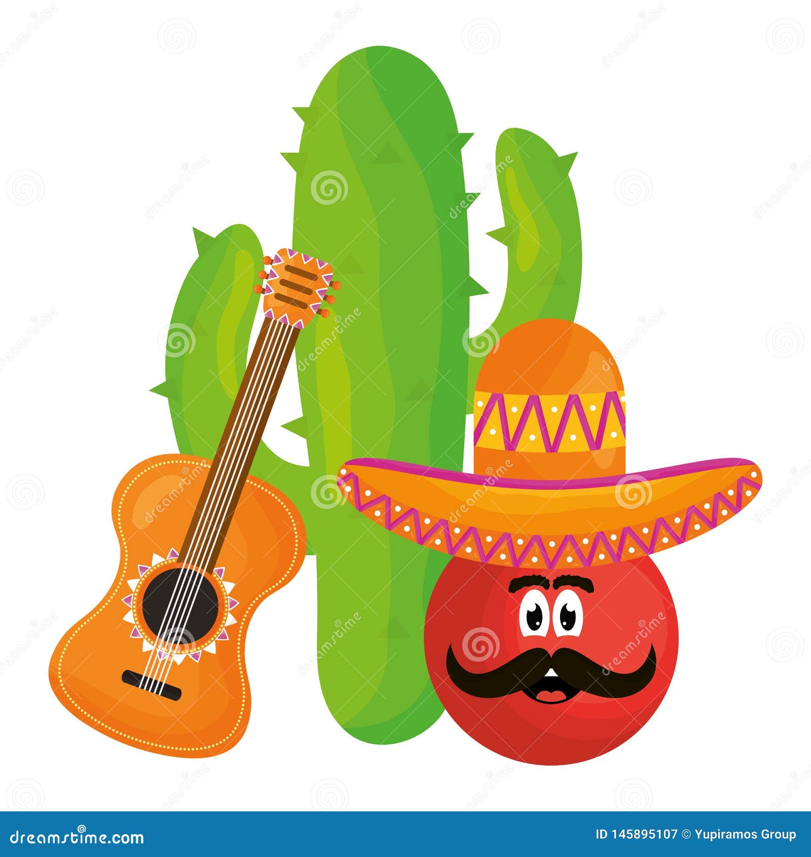Mexican Emoji with Hat and Guitar Character Stock Vector - Illustration ...