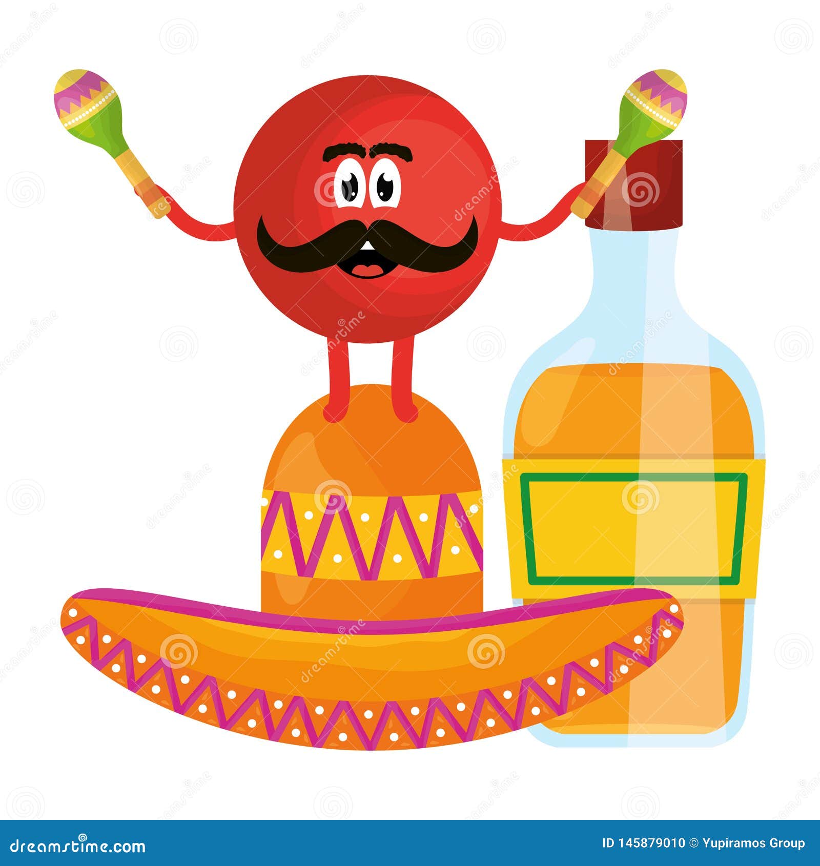 Mexican Emoji with Hat and Tequila Bottle Stock Vector - Illustration ...