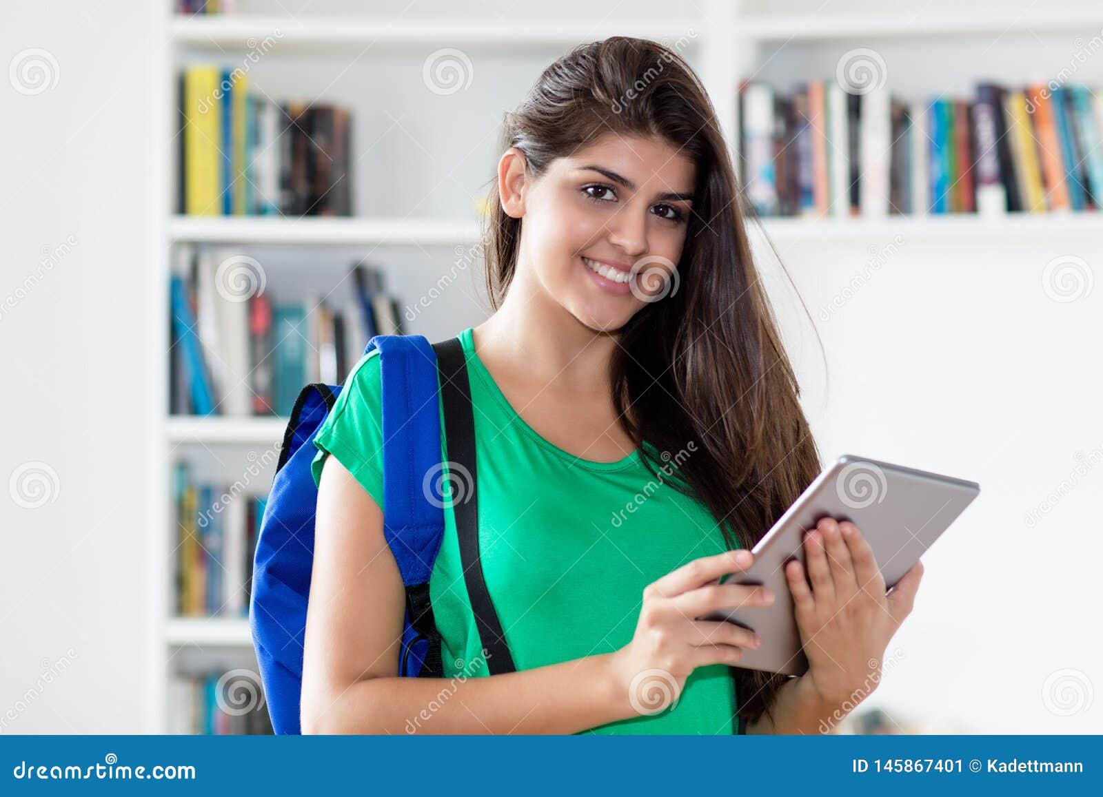 Mexican Female Student Working with Tablet Computer Stock Image - Image ...