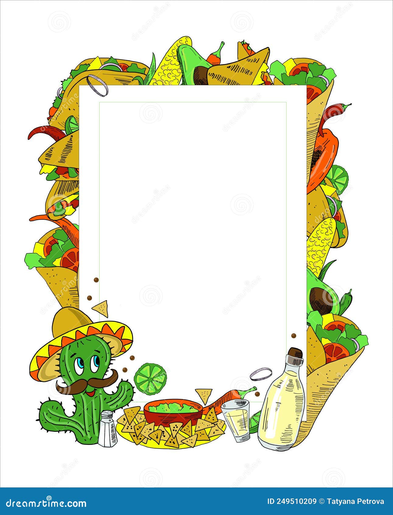 Mexican Food. Frame with Cartoon Sketch Illustrations Stock Vector ...
