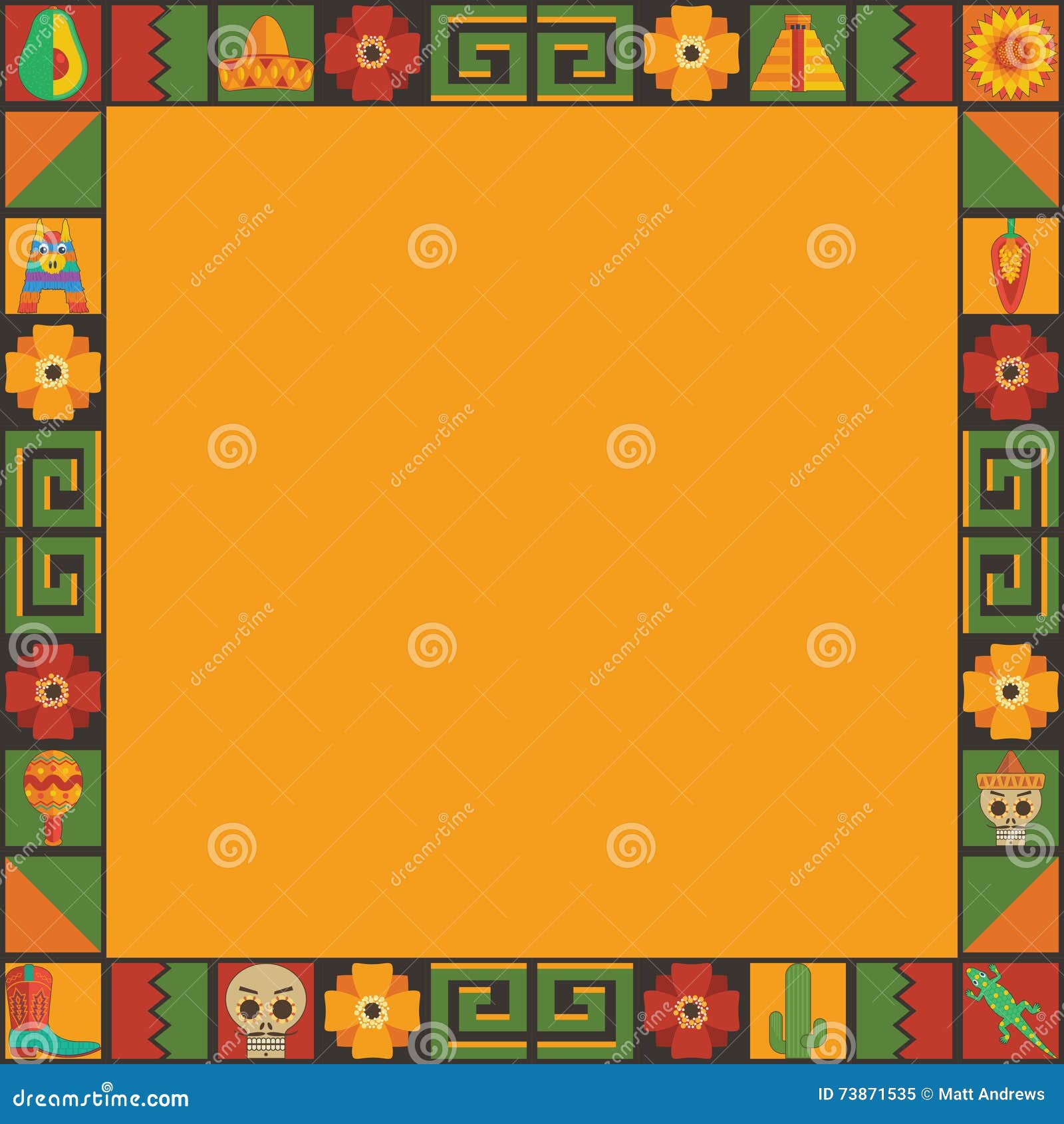 Mexican frame ornament stock vector. Illustration of lizard - 73871535