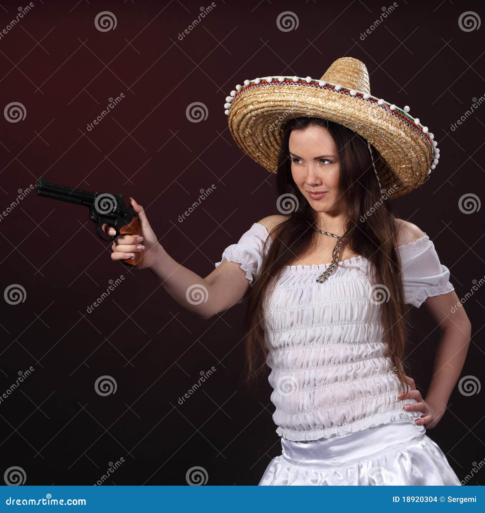 Mexican girl hold revolver stock photo. Image of fashion - 18920304