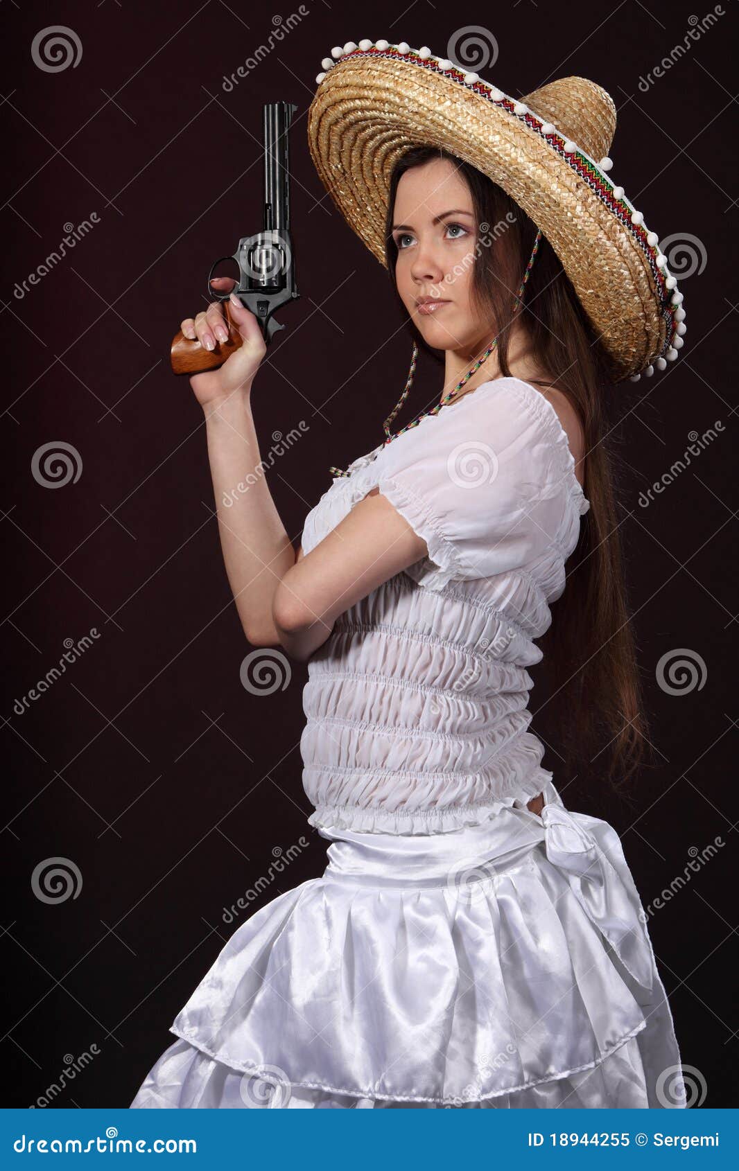 Mexican girl hold revolver stock image. Image of fashion - 18944255