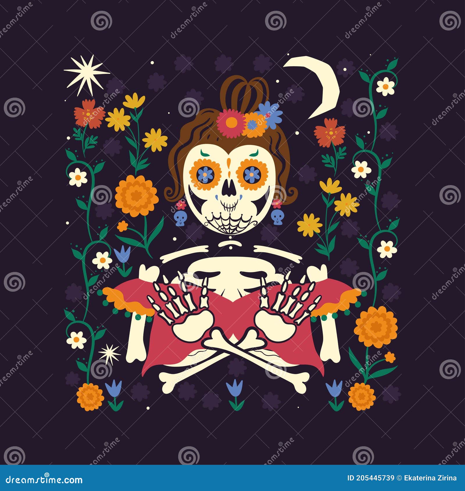 Mexican Girl Skeleton. the Mood of the Day of the Dead. Vector Graphics ...