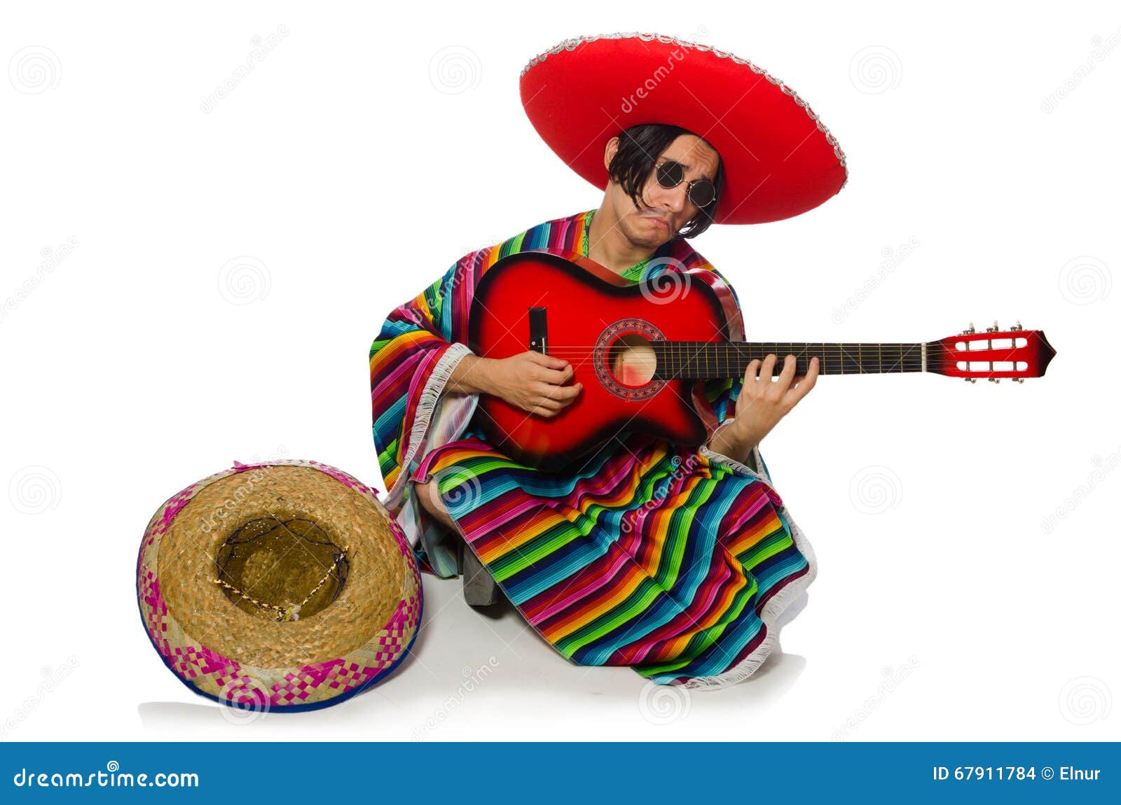 The Mexican Guitar Player Isolated on White Stock Photo - Image of ...