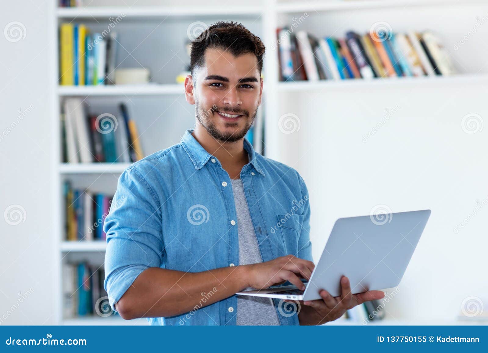 Mexican Hipster Man with Beard and Computer Stock Image - Image of clip ...