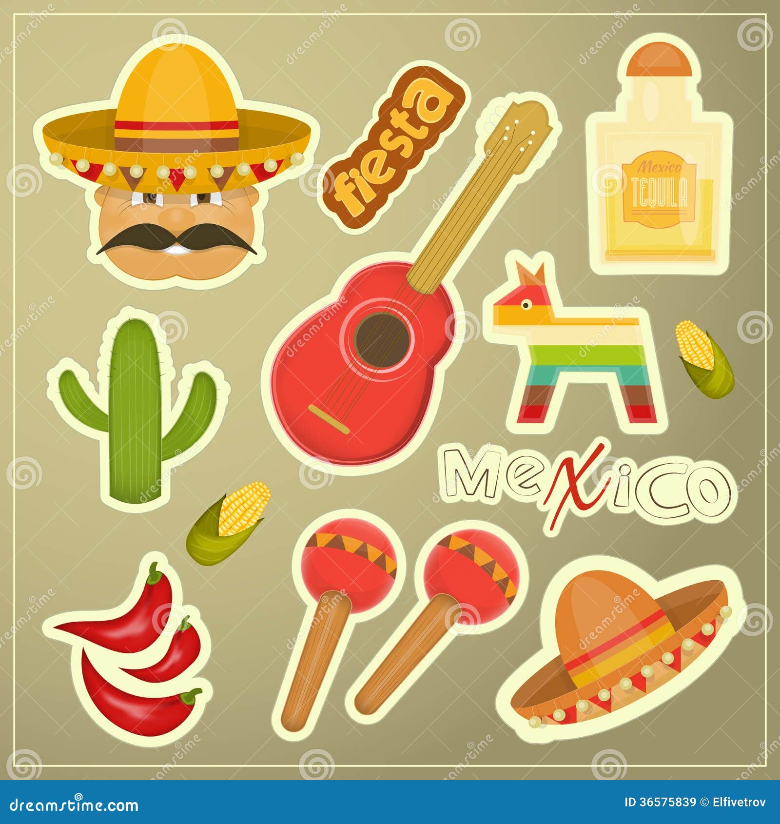 Mexican Icons stock vector. Illustration of symbol, sticker - 36575839