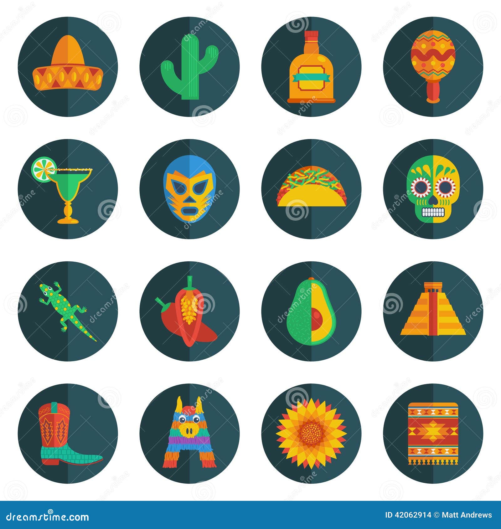 Mexican icons stock vector. Illustration of round, green - 42062914