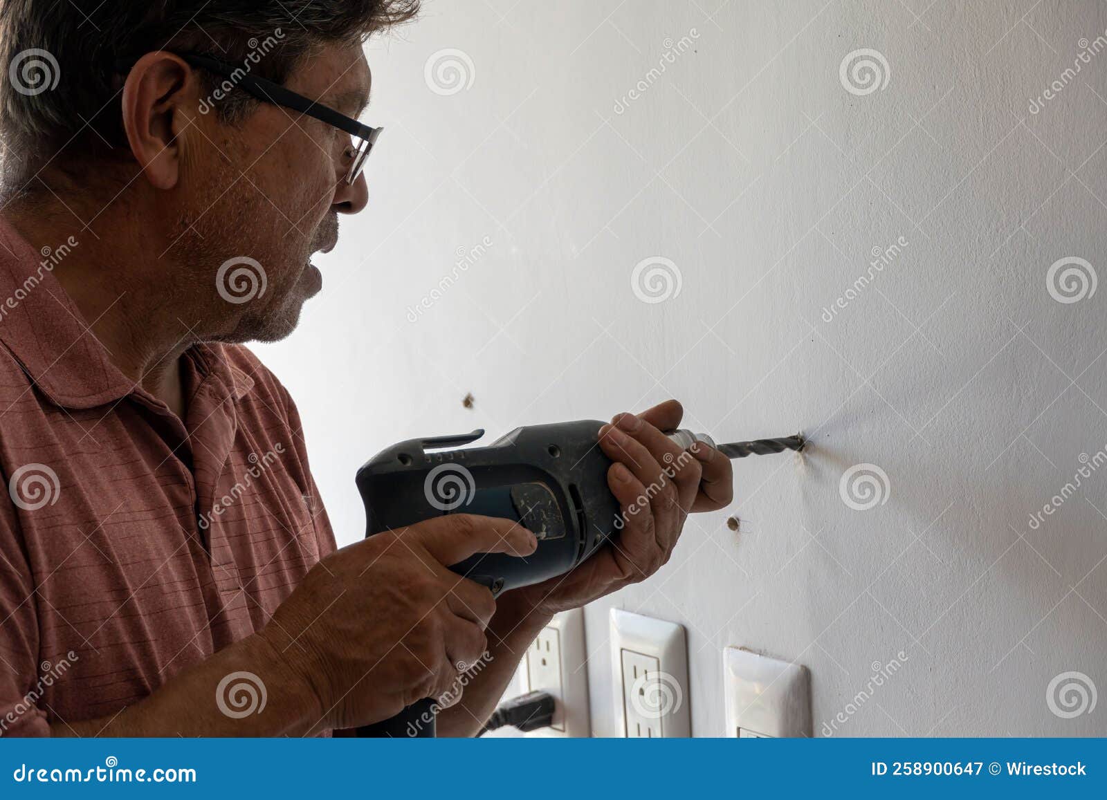 Mexican Man Drilling a Wall with a Drill Stock Image - Image of ...