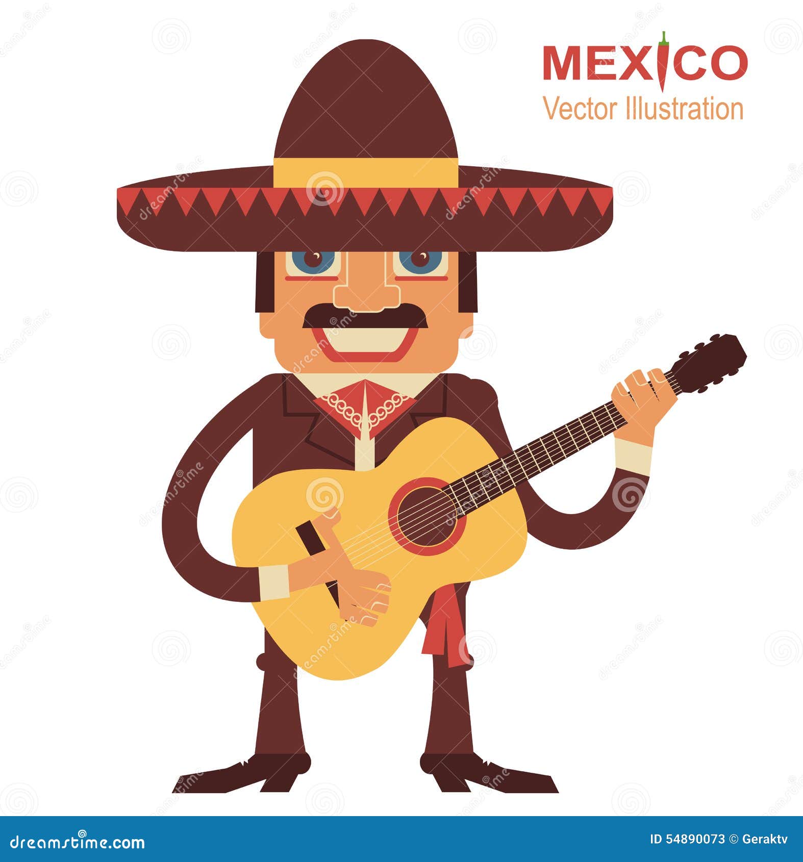 Mexican man with guitar stock vector. Illustration of mexican - 54890073