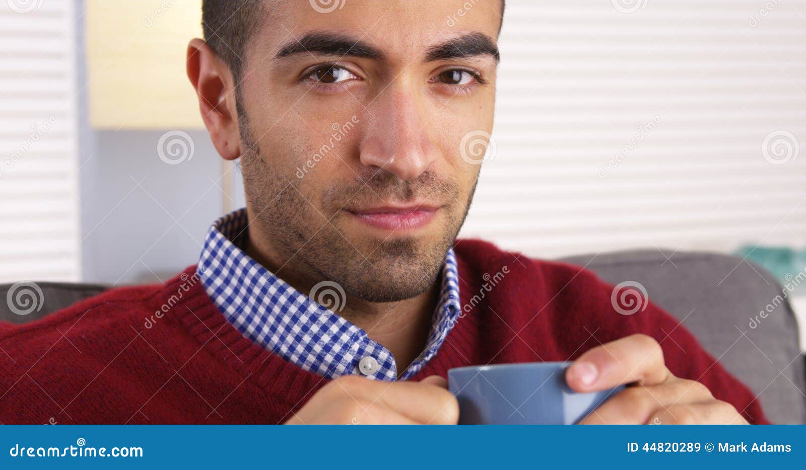 Mexican Man Smiling with Mug Stock Image - Image of relax, beard: 44820289