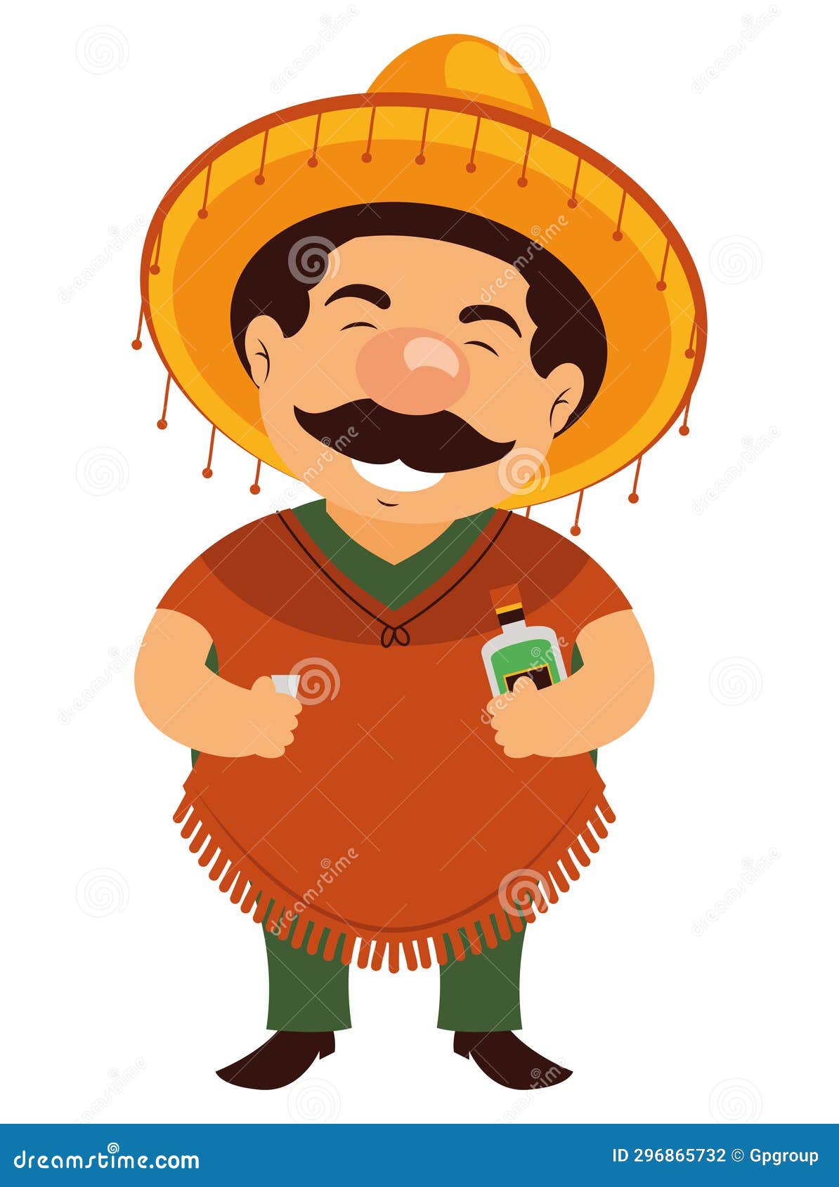 Mexican Man with Tequila Bottle Stock Illustration - Illustration of ...