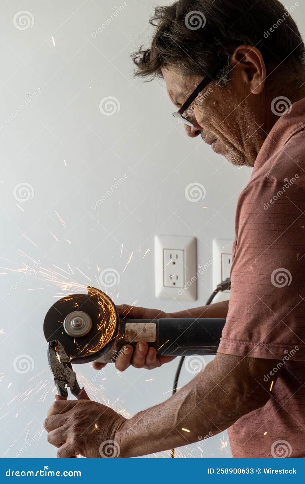 Mexican Man Using an Angle Grinder Stock Image - Image of occupation ...