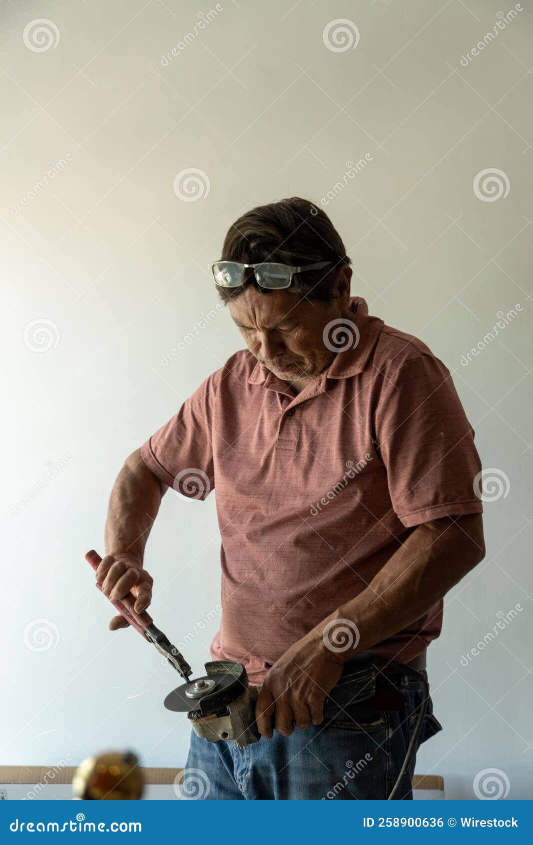 Mexican Man Using an Angle Grinder Stock Photo - Image of adult, steel ...