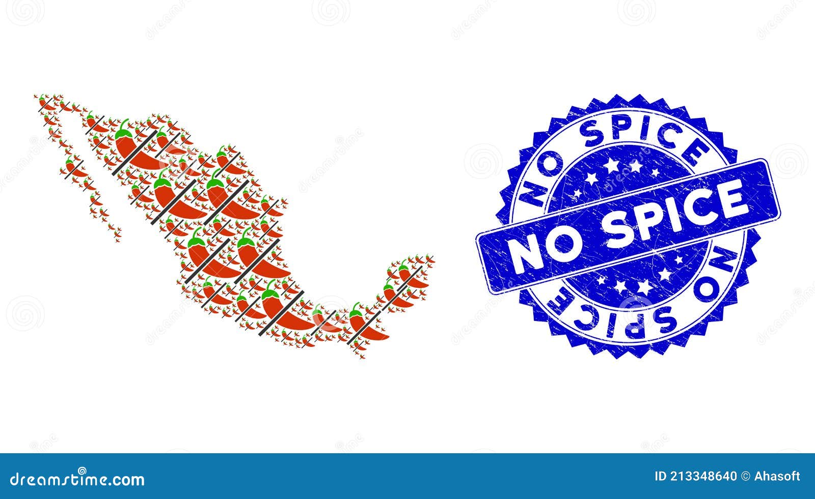 Mexican Map Pattern of No Spice Icons and Distress No Spice Stamp Seal ...