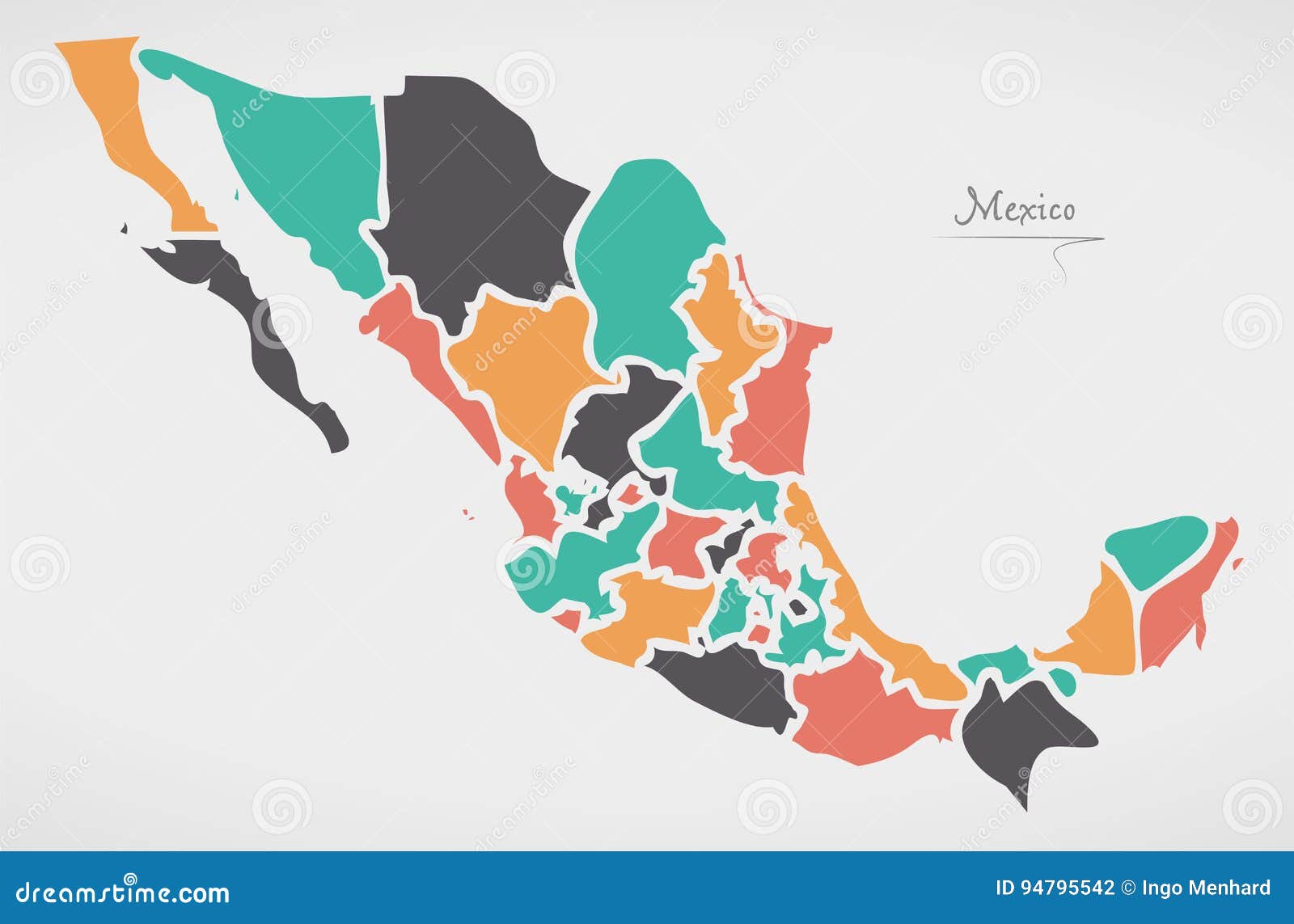 Mexican Map with States and Modern Round Shapes Stock Illustration ...