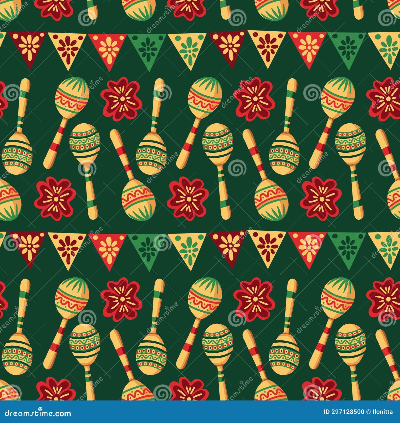 Mexican Maraca Festive Seamless Pattern on Black Background Stock ...