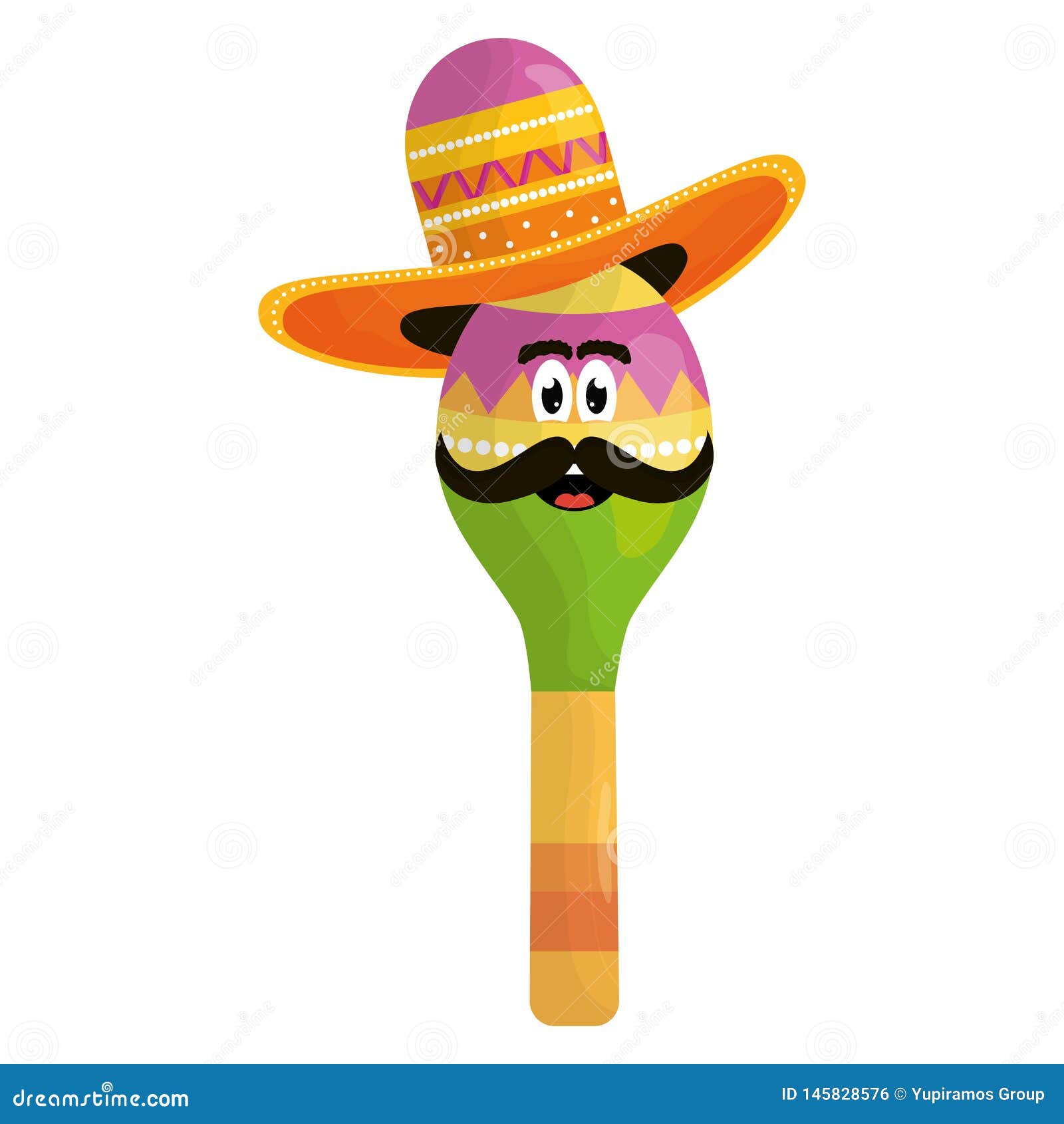 Mexican Maraca With Mustache And Hat Character Vector Illustration ...