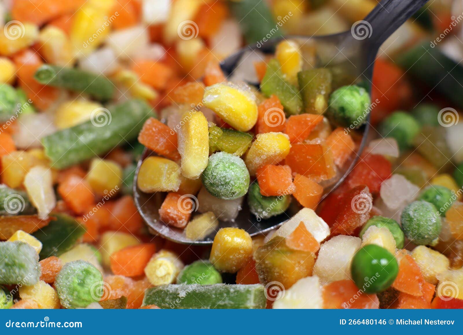 Mexican Mix of Frozen Vegetable in Spoon Stock Photo - Image of ...