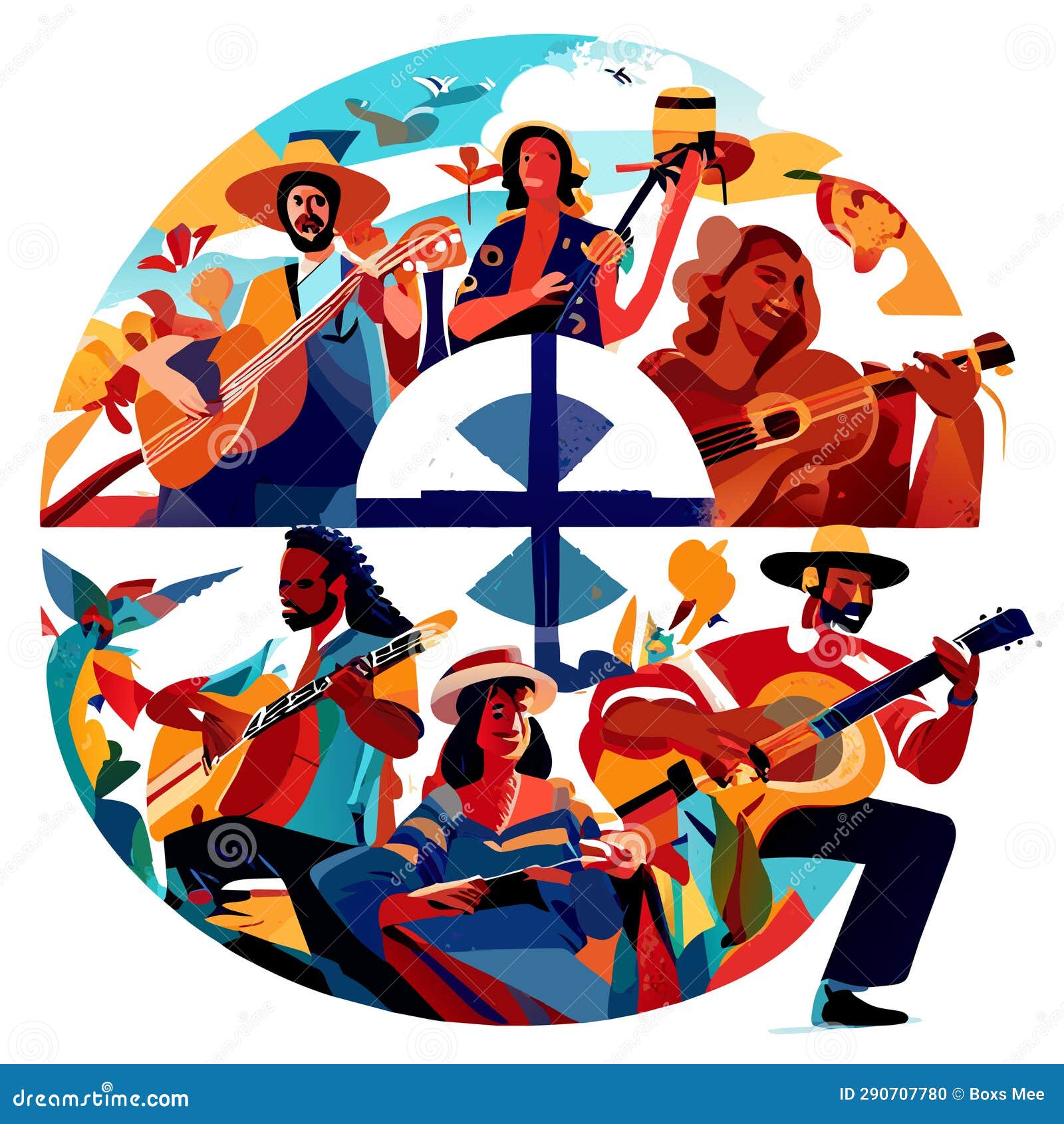 Mexican Musicians. Group of People Playing Different Music Instruments ...