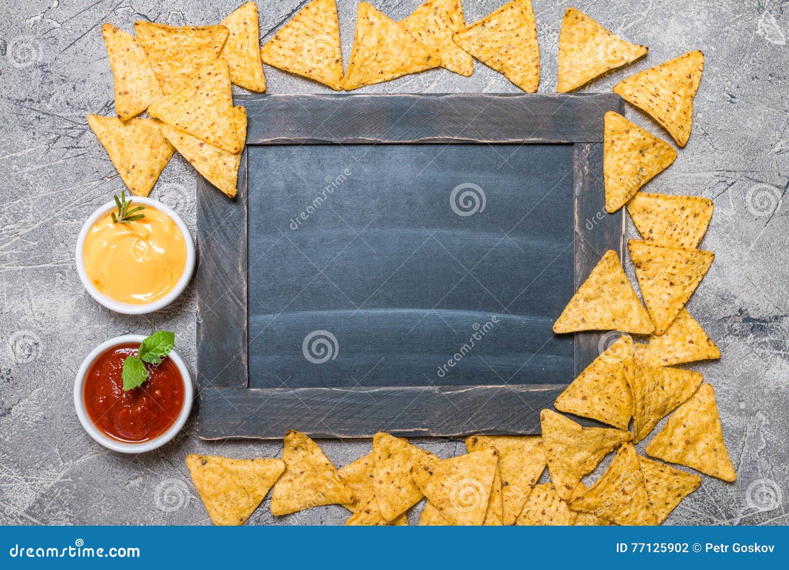 Mexican Nacho with Sauces and Chalk Board Stock Photo - Image of snake ...