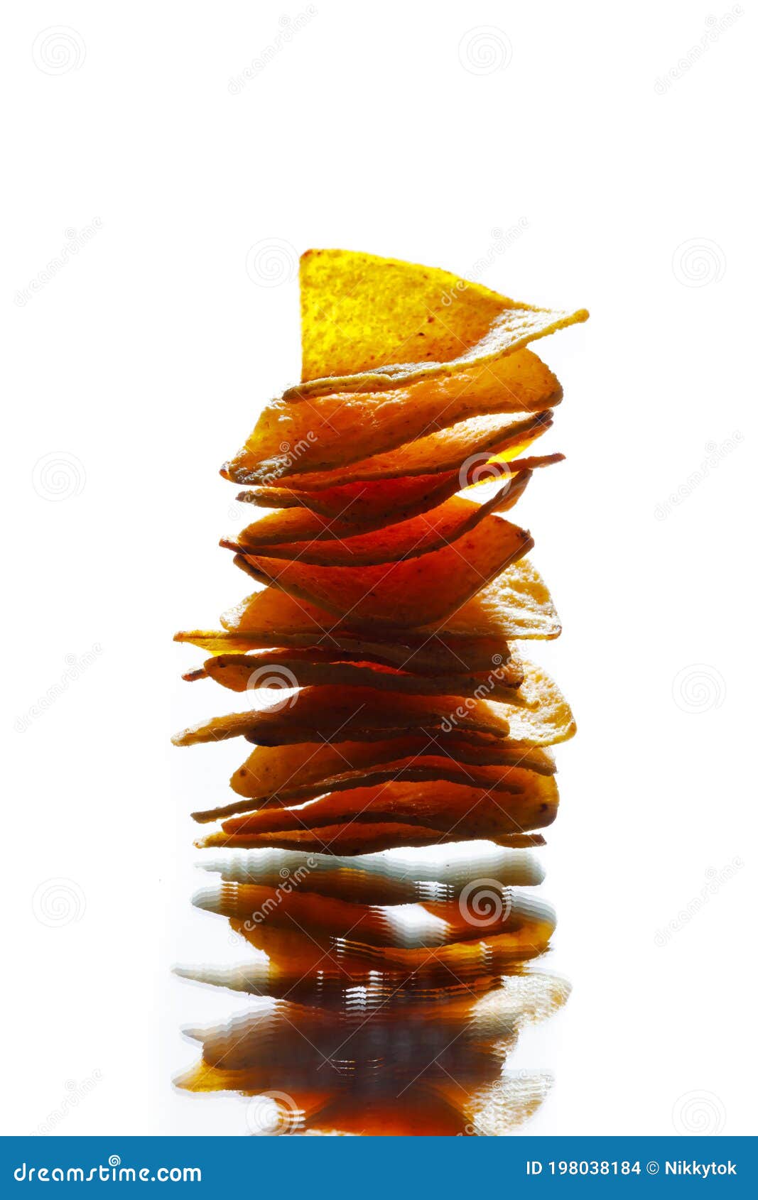 Mexican Nachos Tortilla Chips Stack, Isolated on White Stock Photo ...