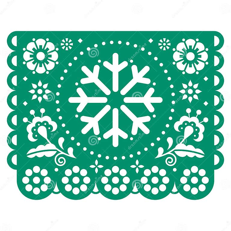 Christmas Papel Picado Vector Design with Snowflakes and Flowers ...