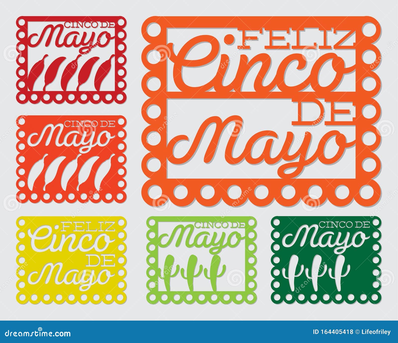 Mexican Papel Picado Paper Flag Decoration Set Stock Vector ...