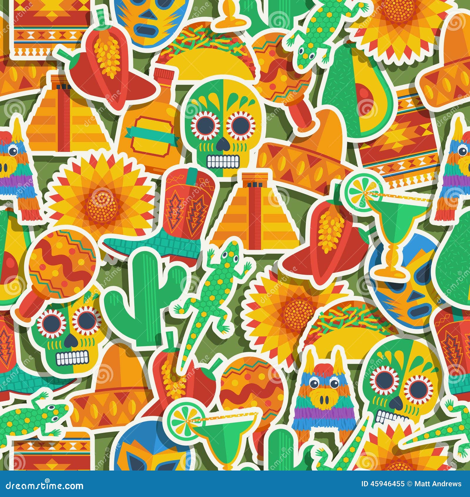 Mexican Themed Traditional Aztec Style Pattern Cartoon Vector ...