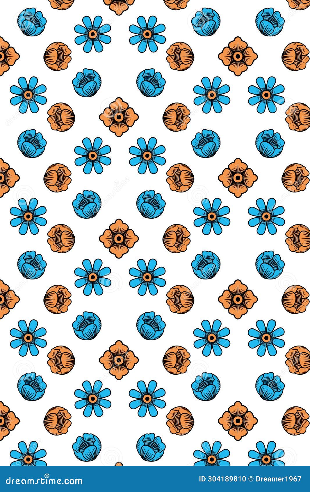 Mexican Patterns Made by Blue and Orange Blooming Elements Stock ...