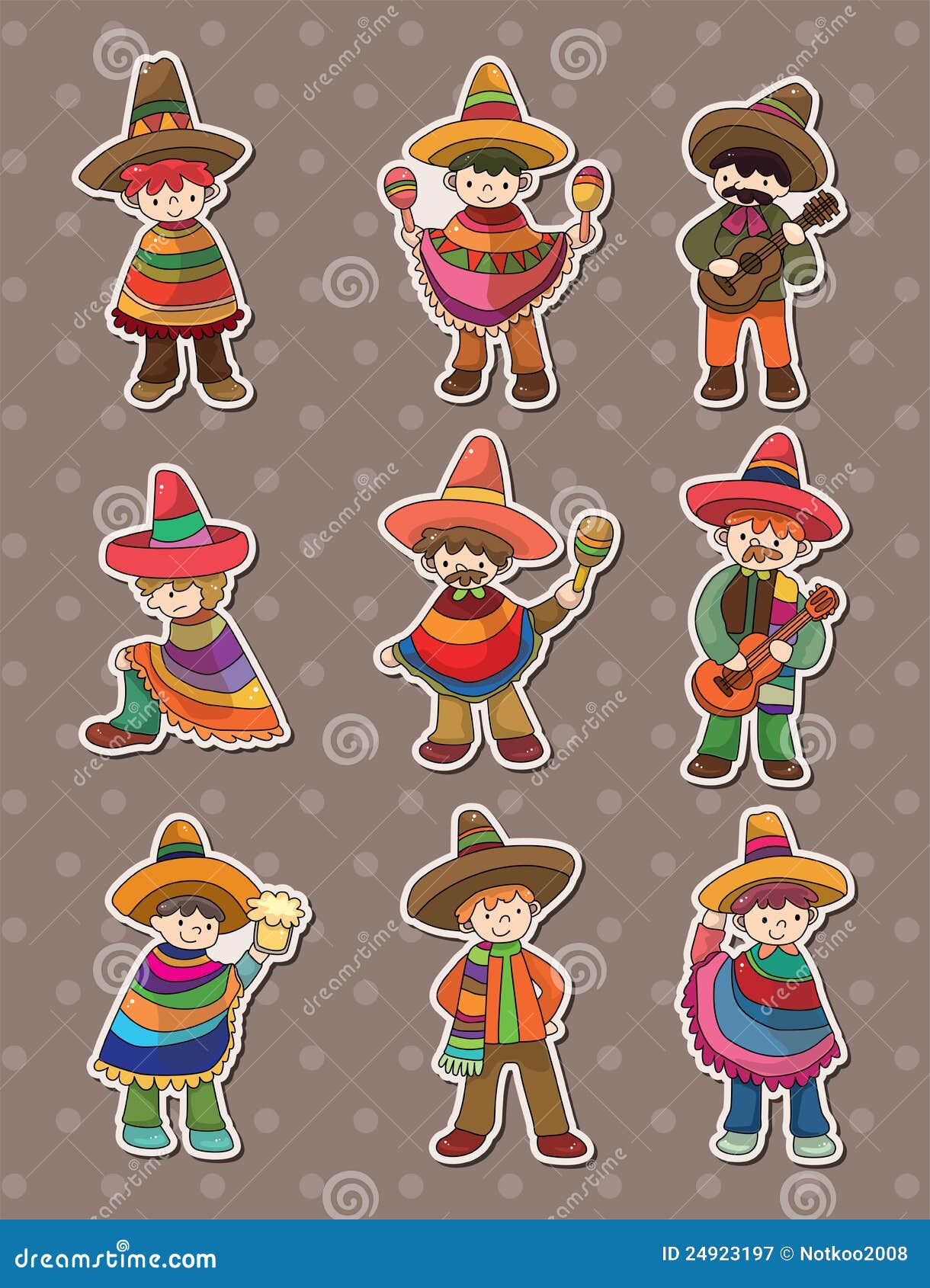 Mexican people stickers stock vector. Illustration of guitar - 24923197