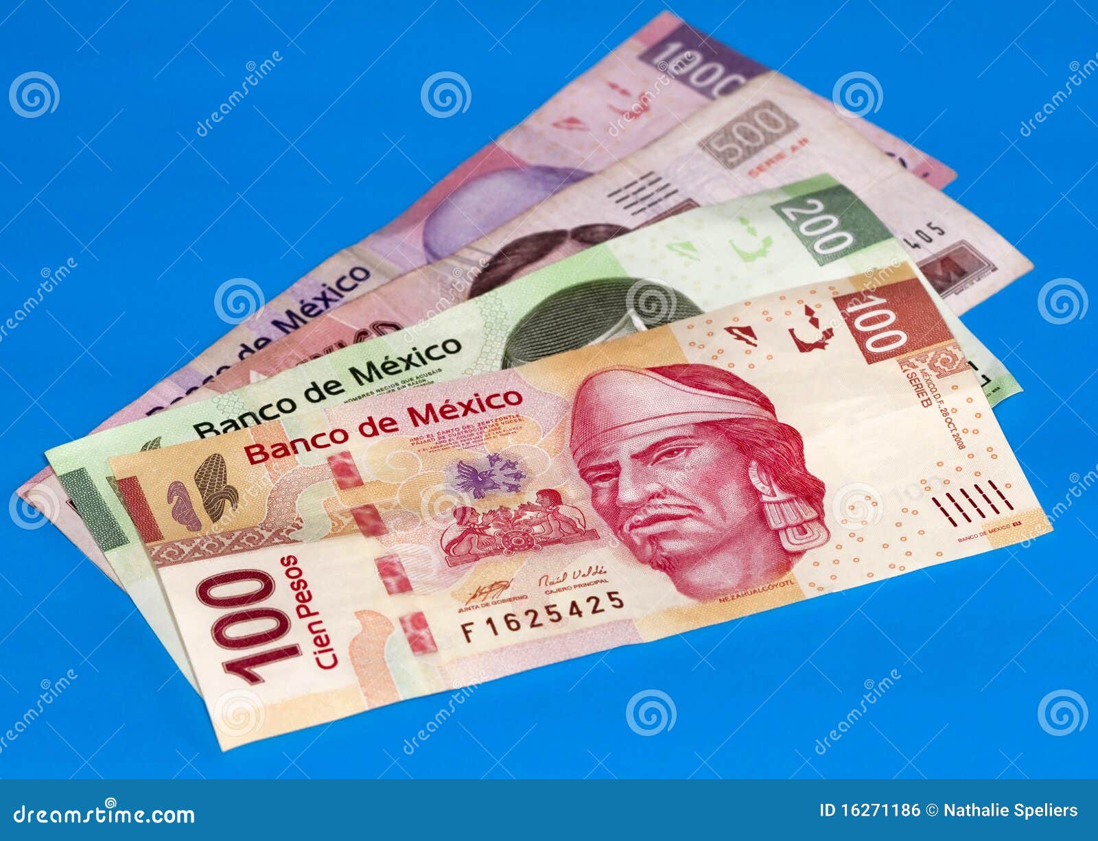 Mexican Peso Bills Over Blue Canvas Stock Photo - Image of 1000, money ...