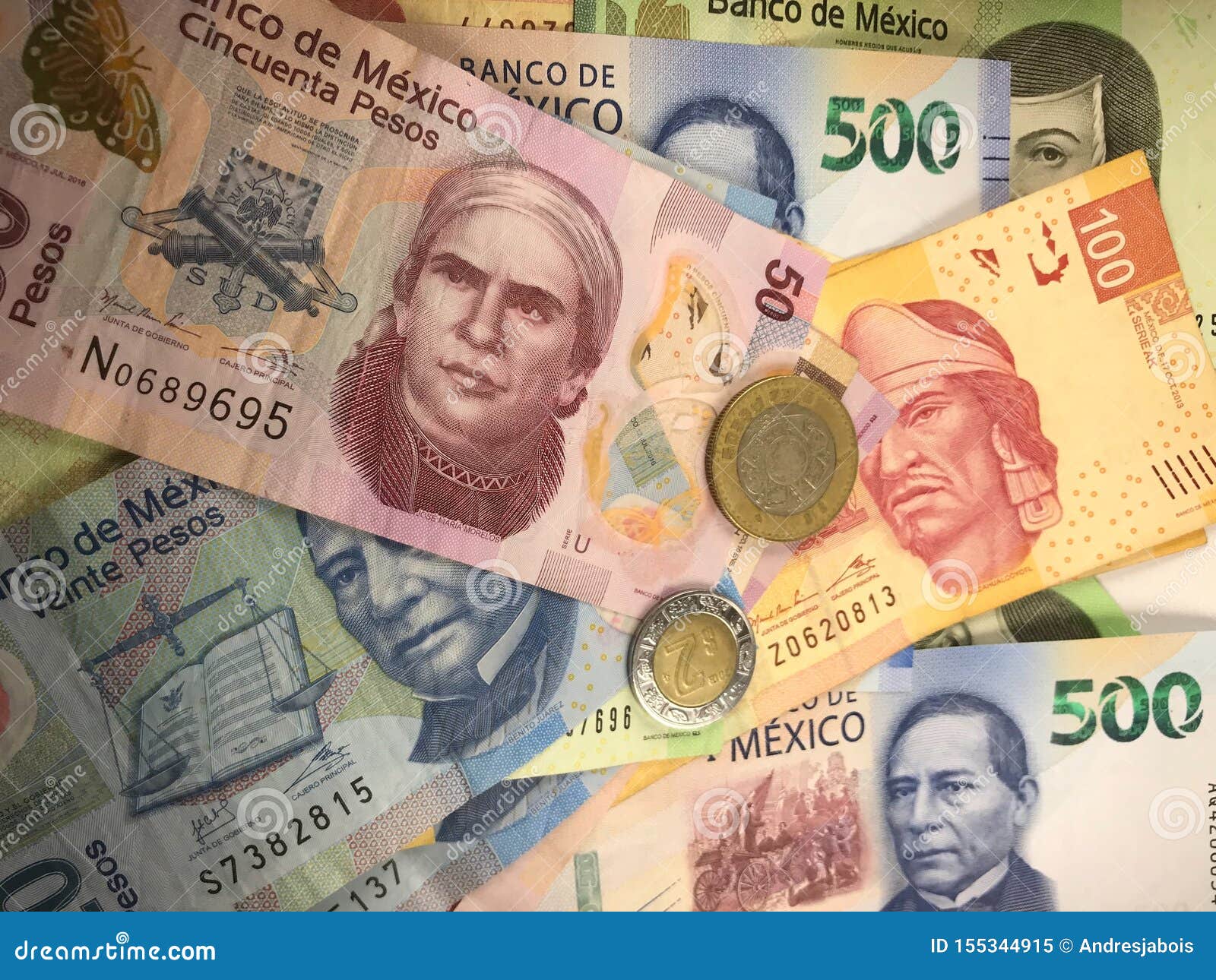 Mexican Peso Bills Spread Randomly Over a Flat Surface Stock Image ...
