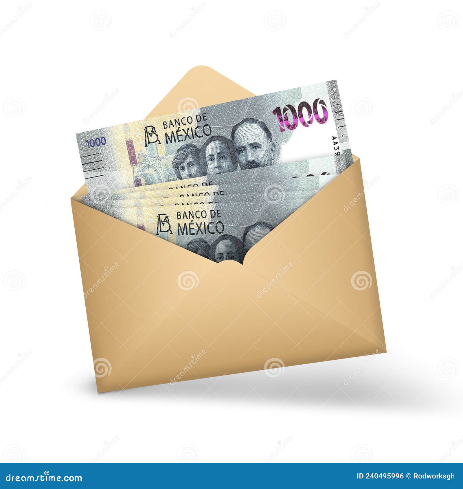 1000 Mexican Peso Notes Inside An Open Brown Envelope Vector ...