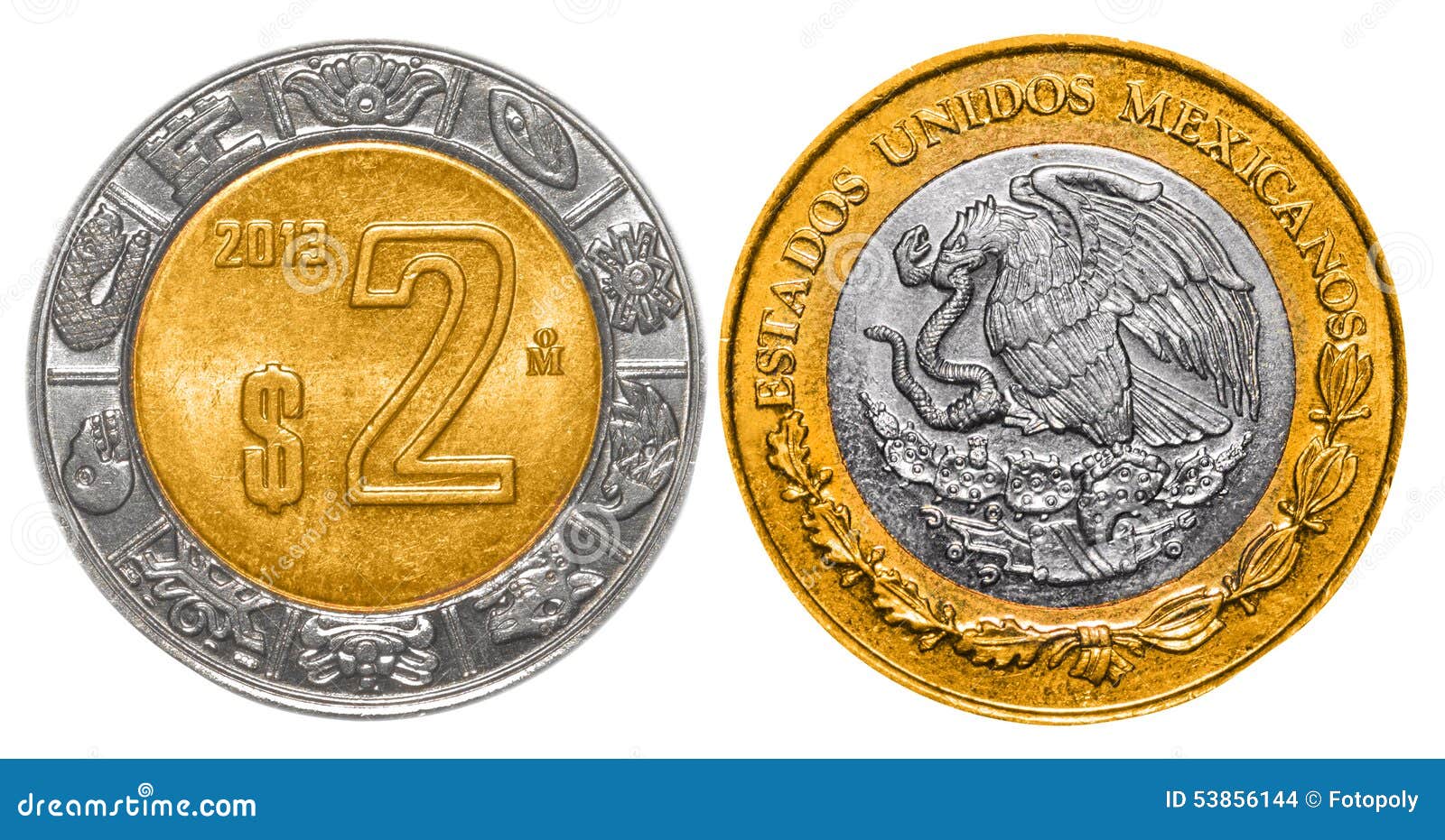 2 Mexican Pesos Back and Front Stock Illustration - Illustration of ...