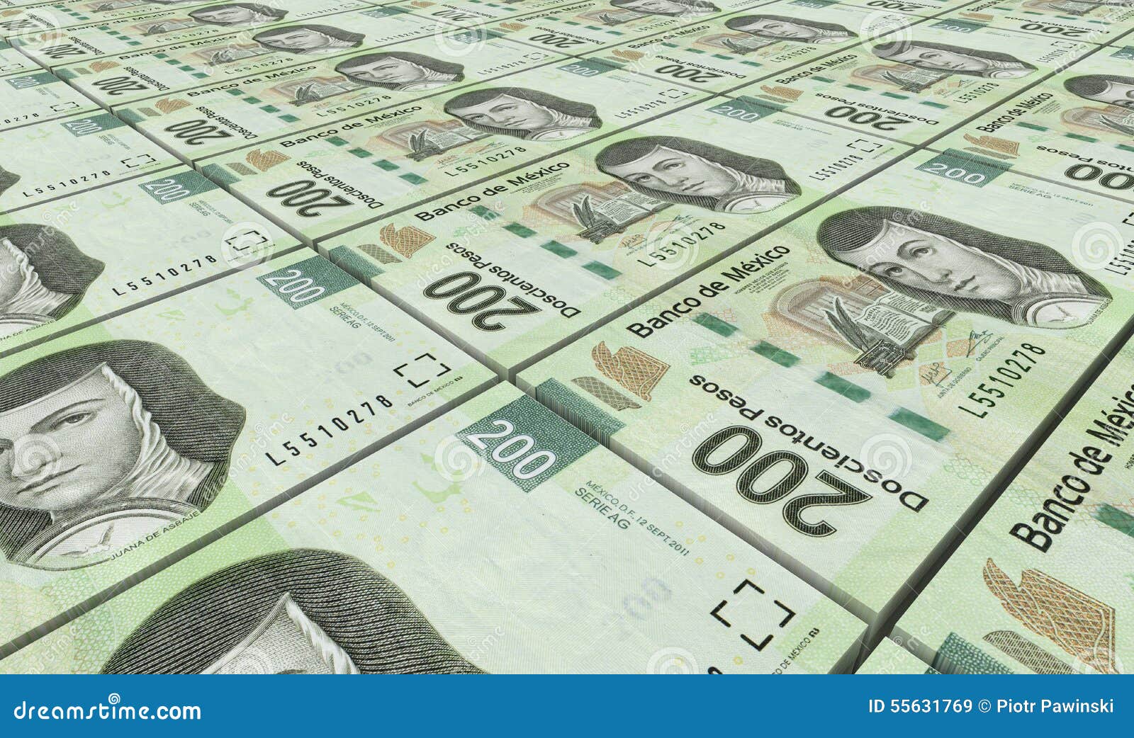 Mexican Pesos Bills Stacks Background. Stock Illustration ...