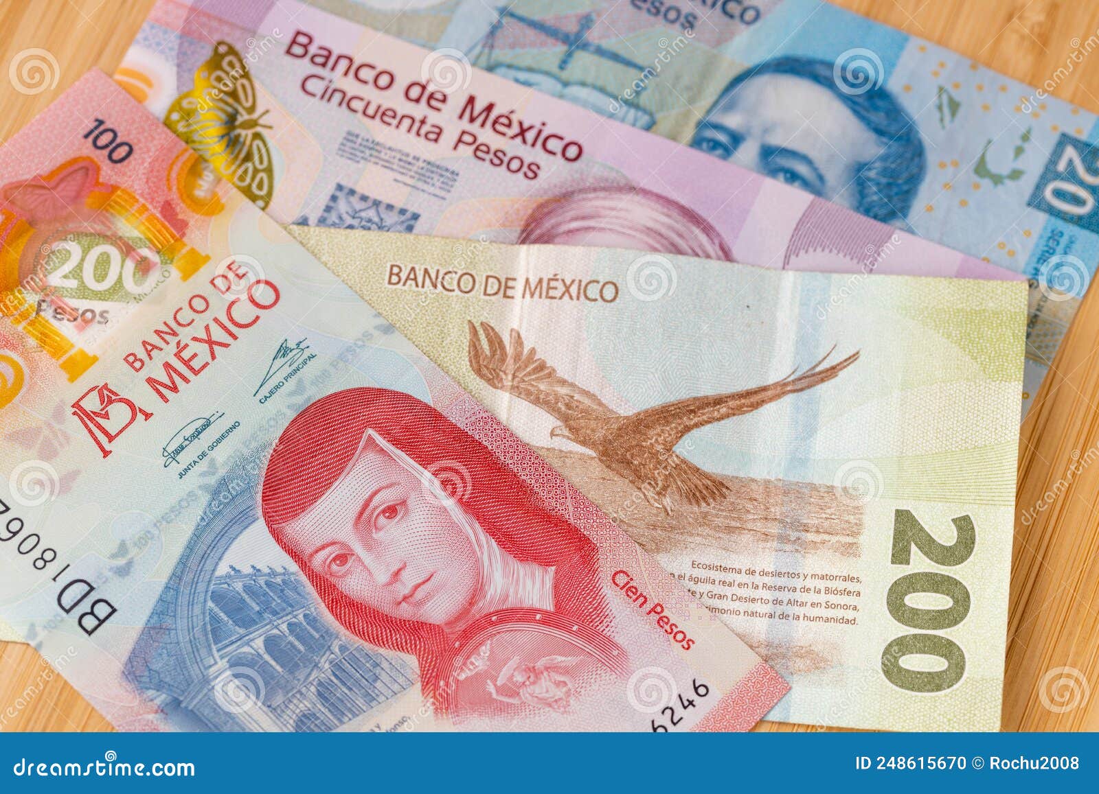 Mexican Pesos, Money Various Denominations of Banknotes Stock Photo ...