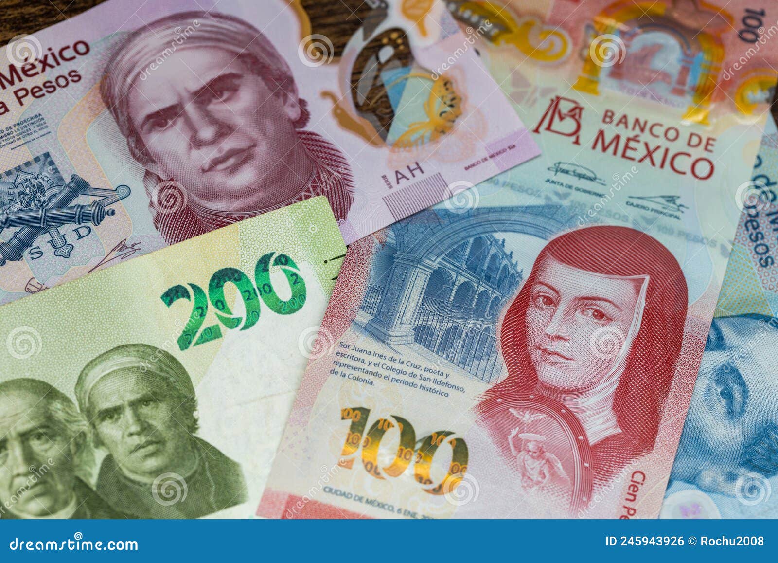 Mexican Pesos, Paper Banknotes of Various Denominations Stock Photo ...