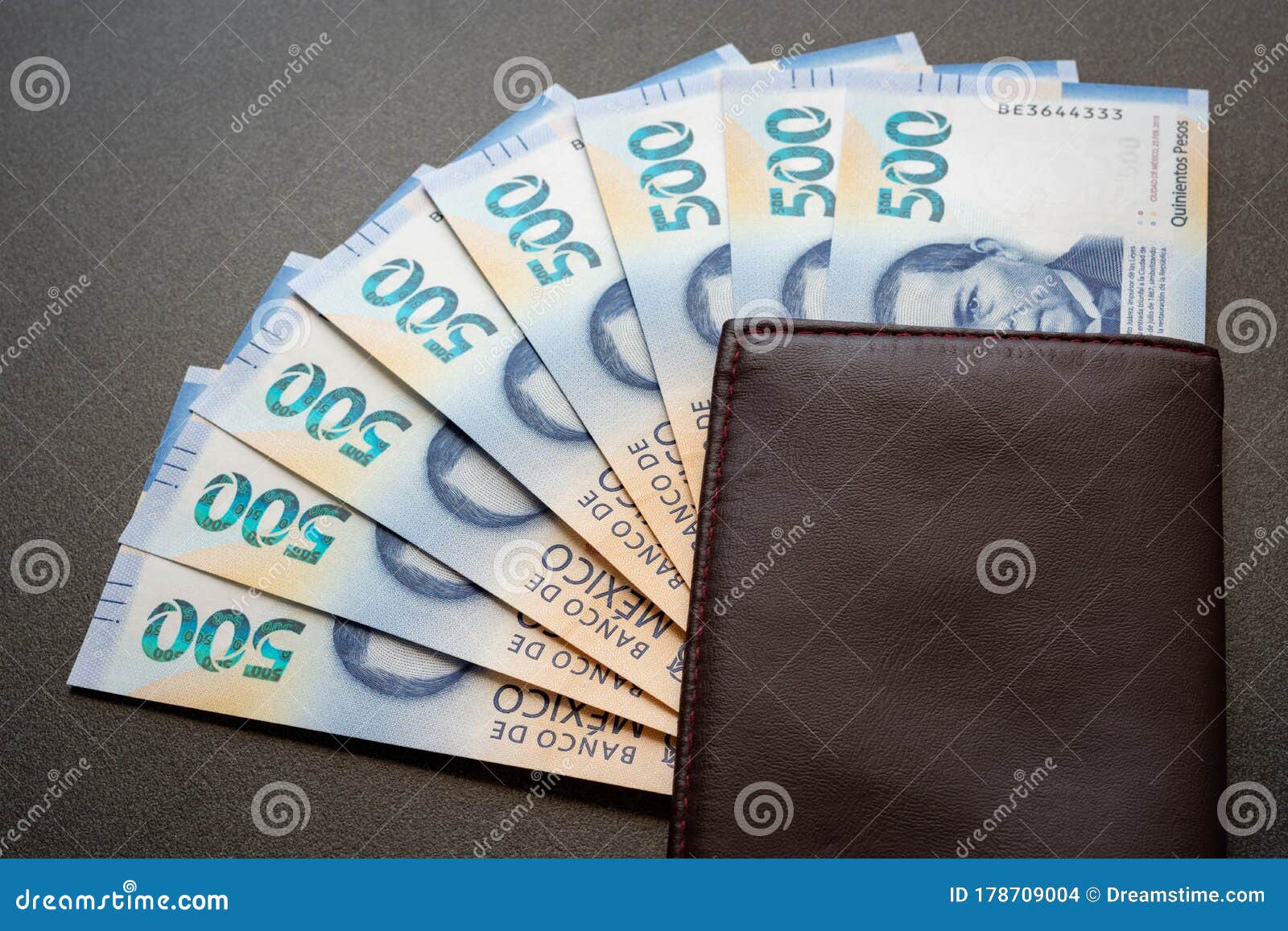 Mexican 500 Pesos Pile of Blue Bucks Inside a Wallet Close Up Stock ...