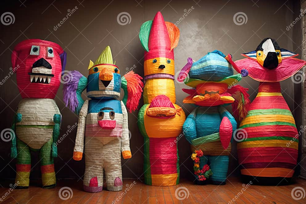 Mexican Pinatas in Different Stages of Completion Stock Illustration ...