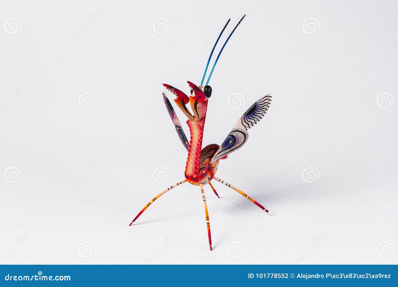 Mexican Red Mantis Alebrije Isolated on White Background in Side View ...