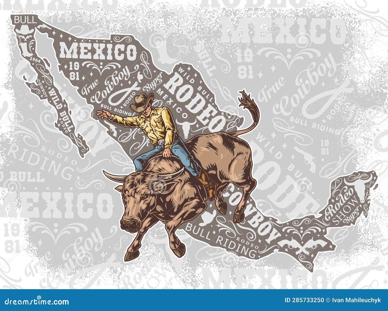 Mexican Rodeo Vintage Flyer Colorful Stock Illustration - Illustration ...